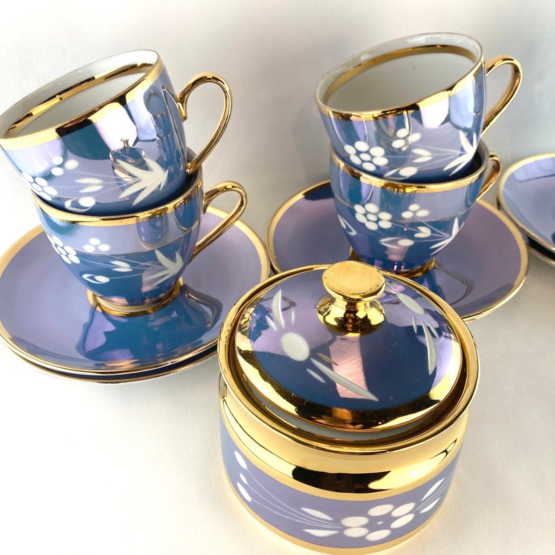 Iridescent Porcelain Tea Set, Tea Lovers Gift, Tea Cups and Saucers Set ...