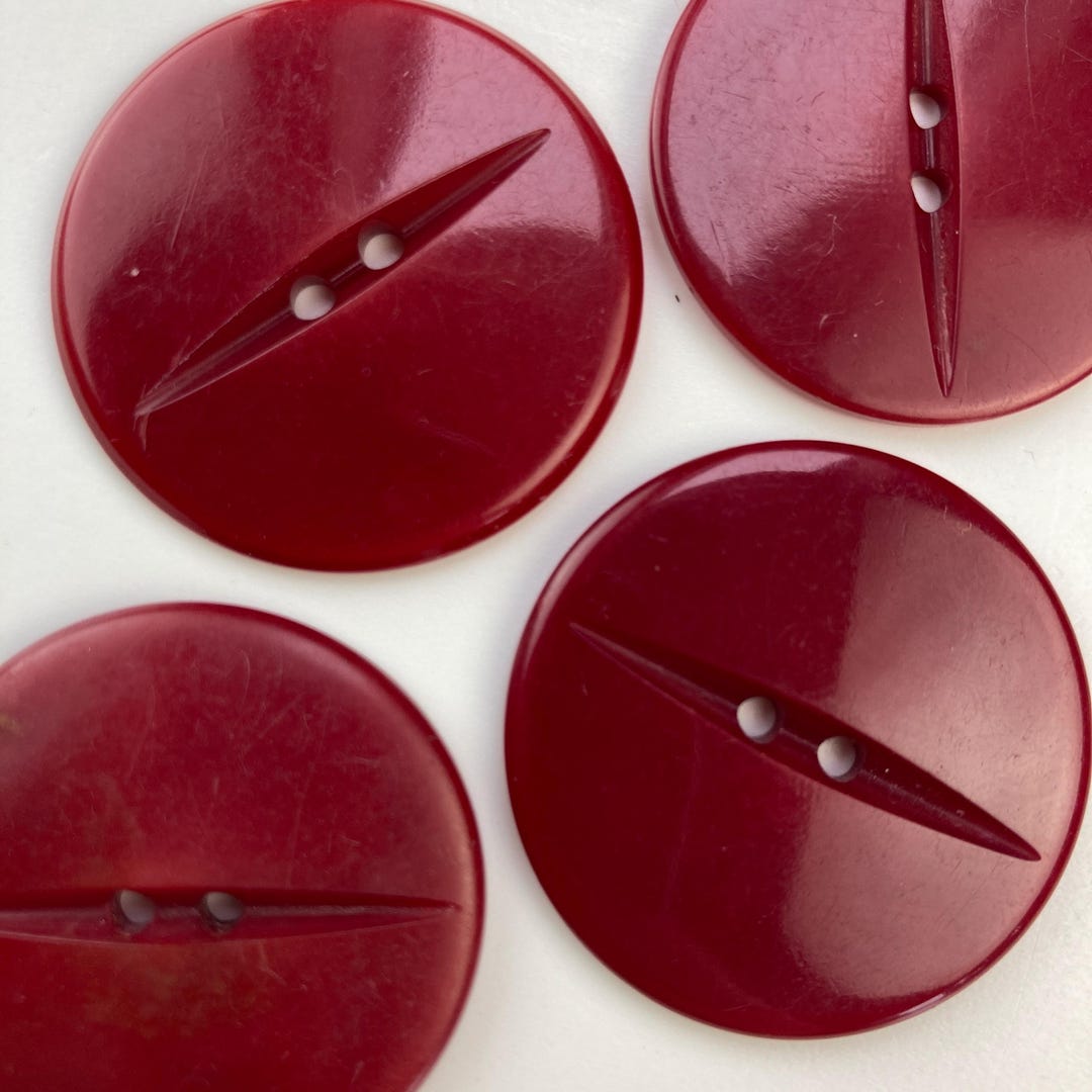 4 Large Deep Red Buttons 34mm or 1 2/8", 2 Hole Red Plastic Buttons ...
