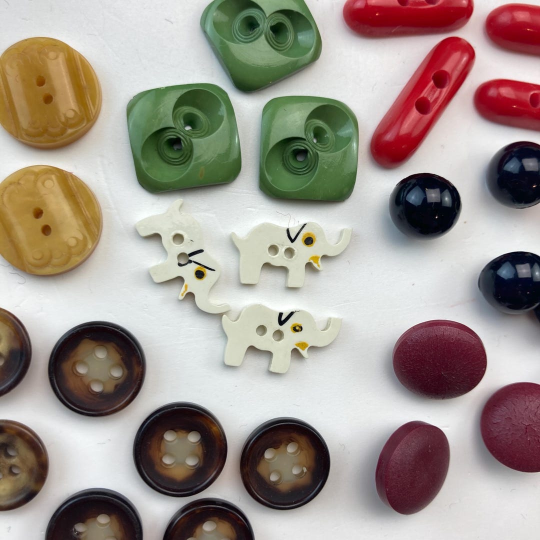 Funky Vintage Plastic Buttons, Various Shapes and Colors, Sewing Supply ...