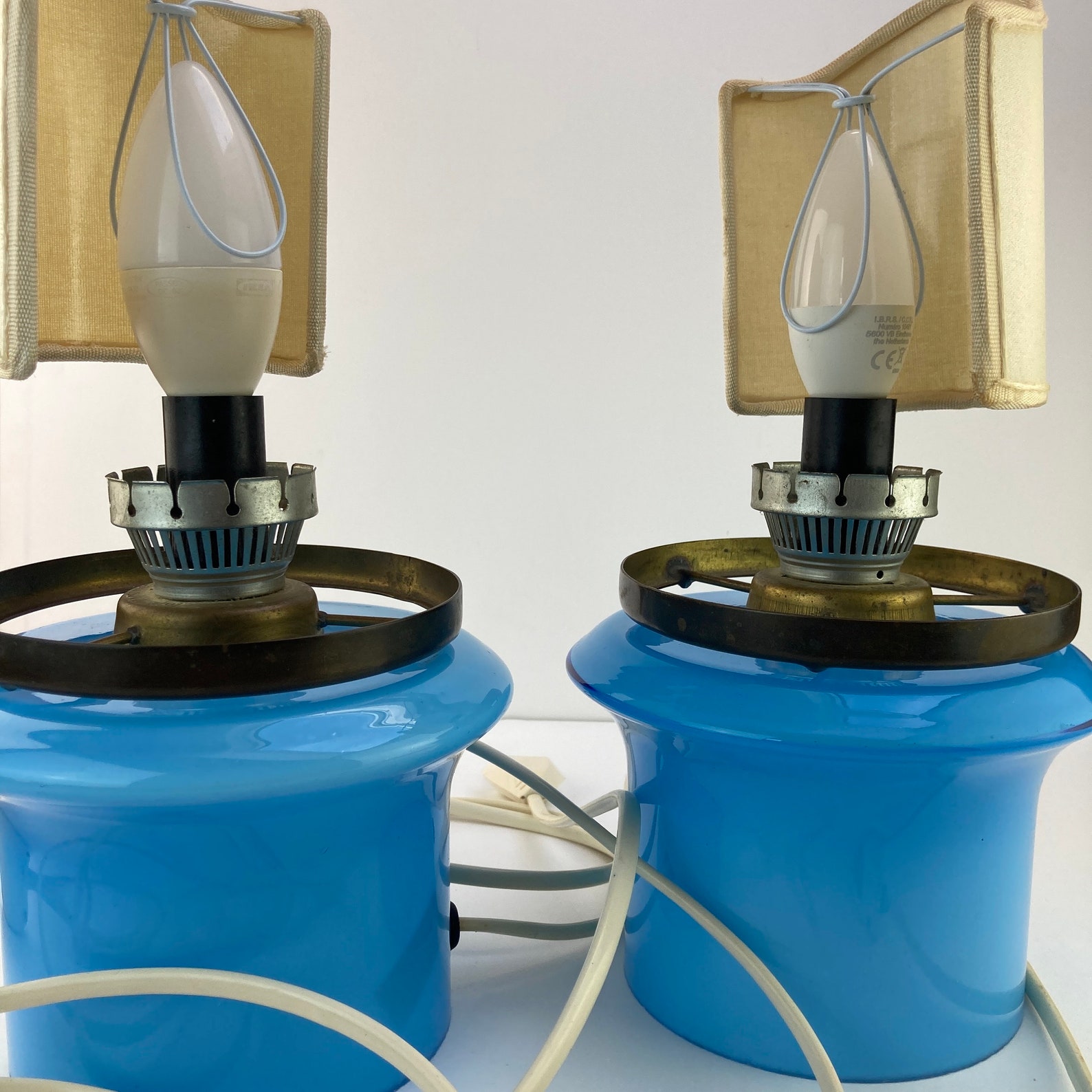 Mid-century Blue Glass Bedside Lamps - ESC Czechoslovakia - Etsy