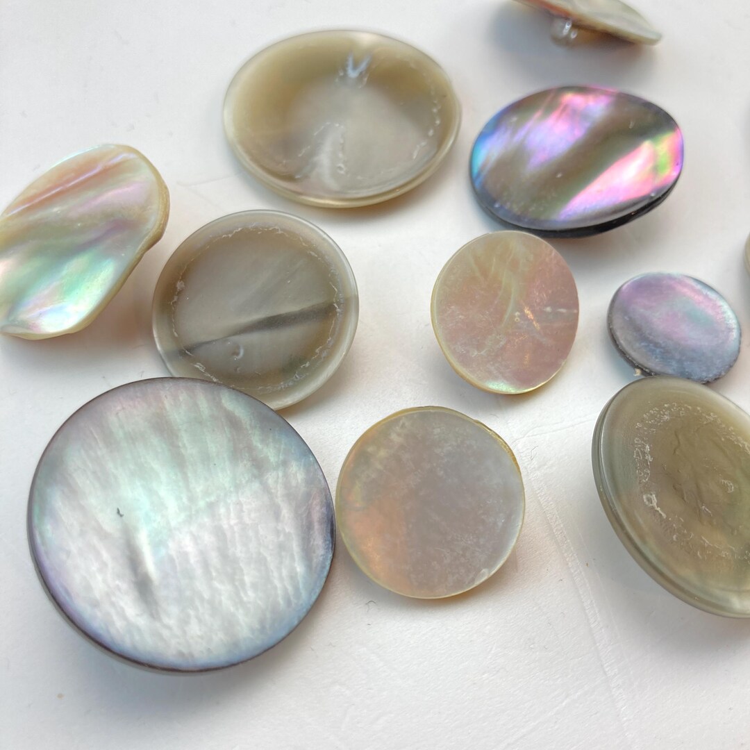 Set of 12 Mother of Pearl Shell Buttons, Various Sizes, Colours and ...