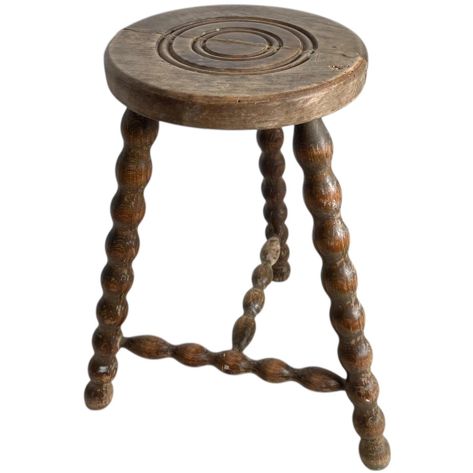 Plinth Vintage French Traditional Worn DAMAGED REPAIRED Stand Bobbin ...
