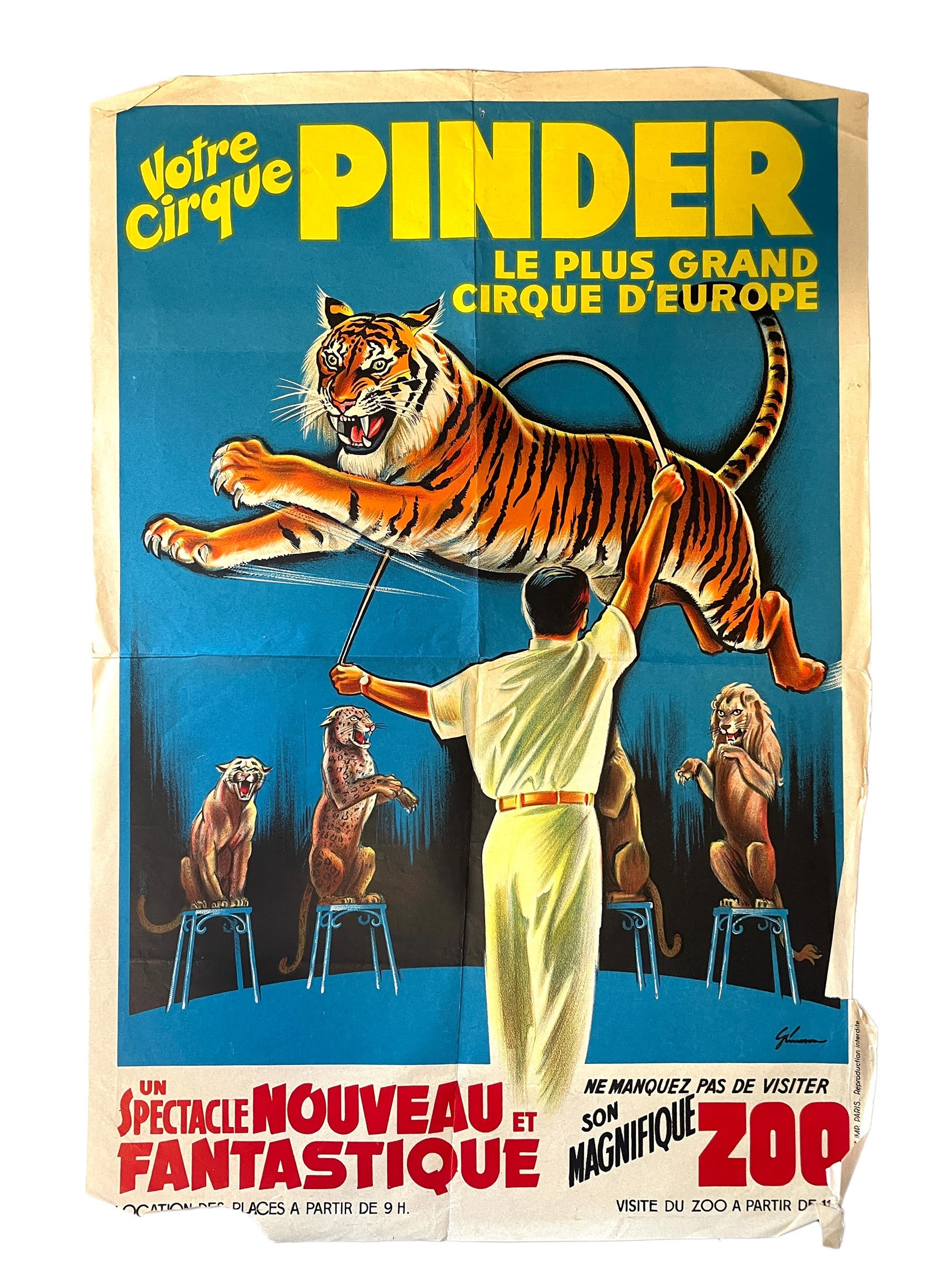 Vintage French Pinder Zoo Circus Advertising Poster Exhibition ...