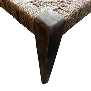 Vintage French Bench Stool Woven Rope String Seat Wooden Brown Rest ...