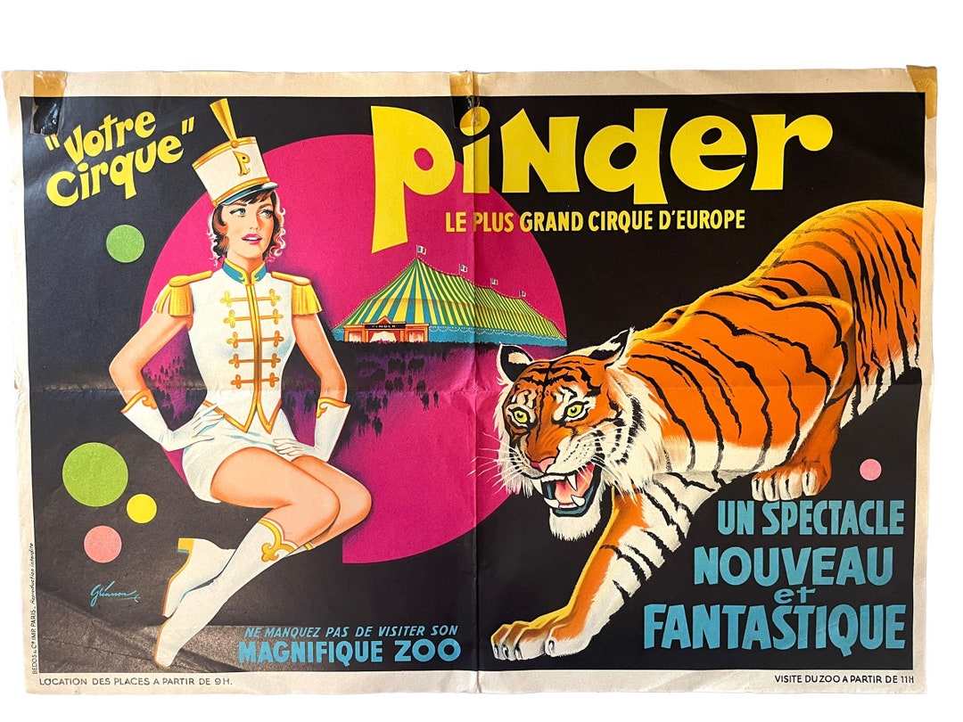 Vintage French Pinder Zoo Circus Advertising Poster Exhibition ...