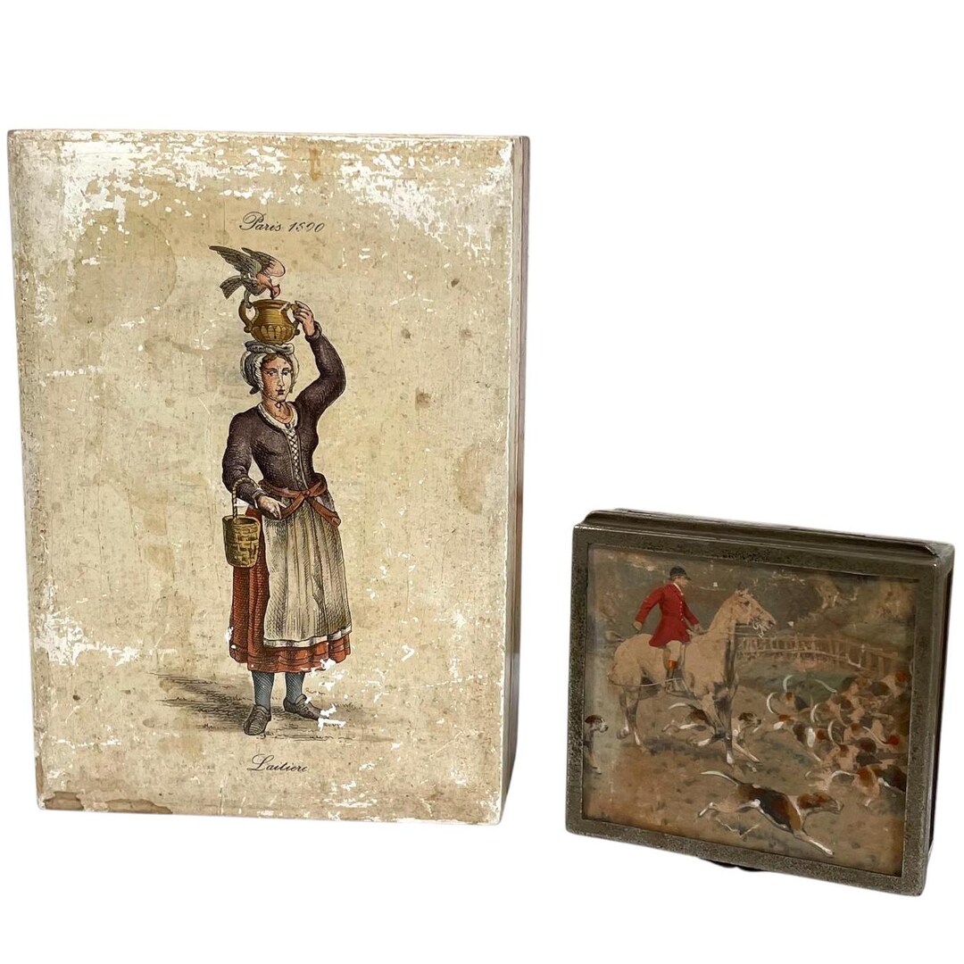 Vintage French Pair of Small Storage Boxes Hunters Paris Wood Knick ...