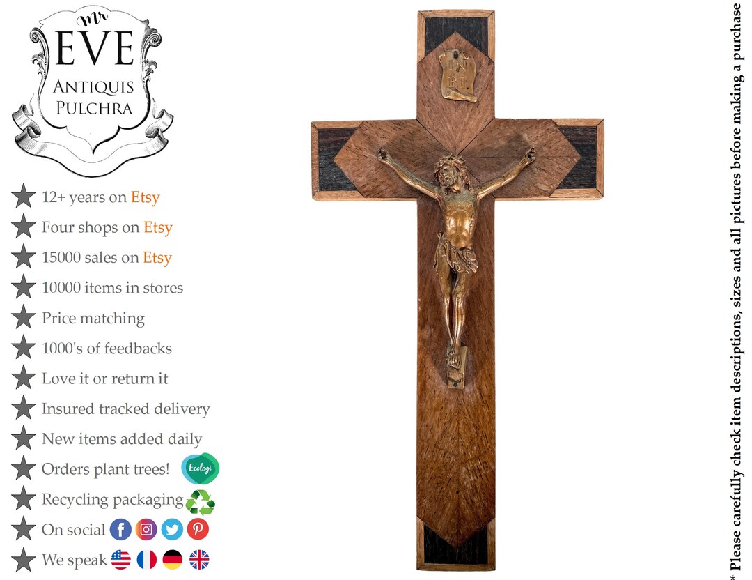 Vintage French Crucifix Jesus Cross Wall Hanging Monk Church Chapel ...