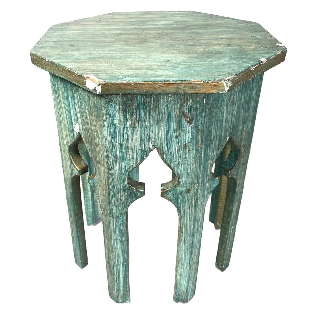 Vintage Moroccan Wood Wooden Table Hand Painted Boho Damaged Scraped ...