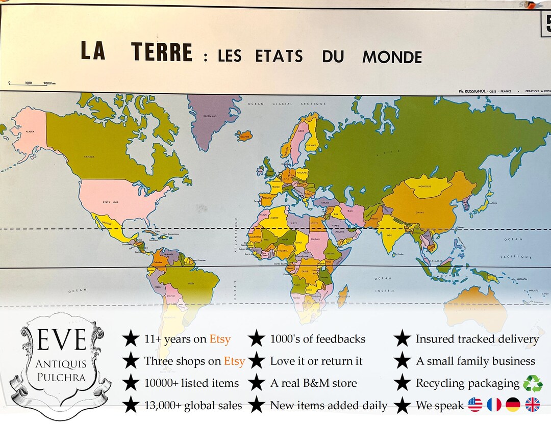 Vintage French Poster School Learning Educational Wall Display La Terre ...