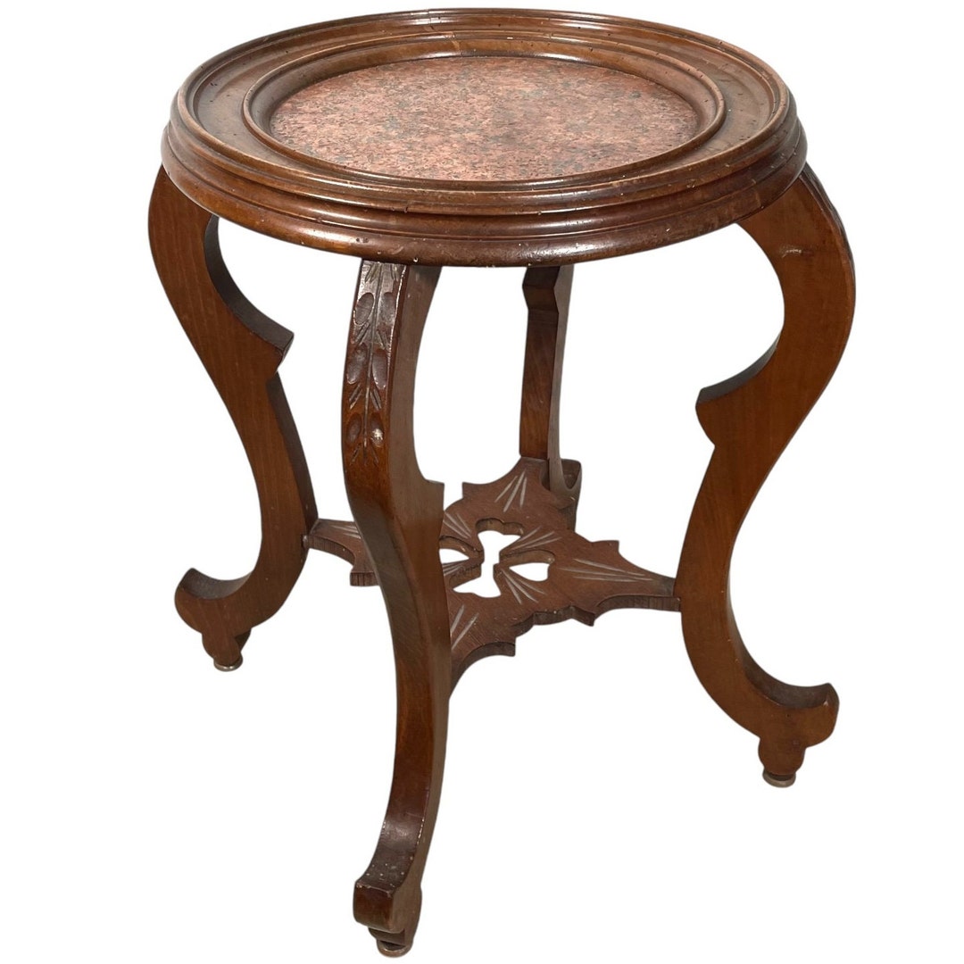 Vintage French Stone Topped Ornate Square Double Shelf Table Wooden ...