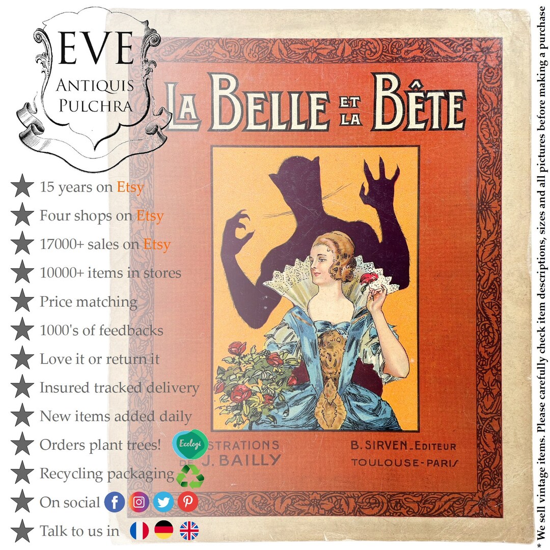 Antique French Beauty & the Beast La Belle Et La Bete Picture - Etsy