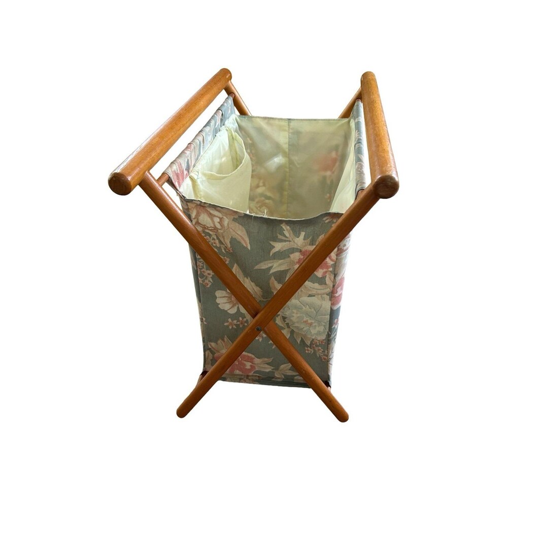 Vintage Folding Basket Caddy Tote Sewing Knitting Yarn Stand Floral ...