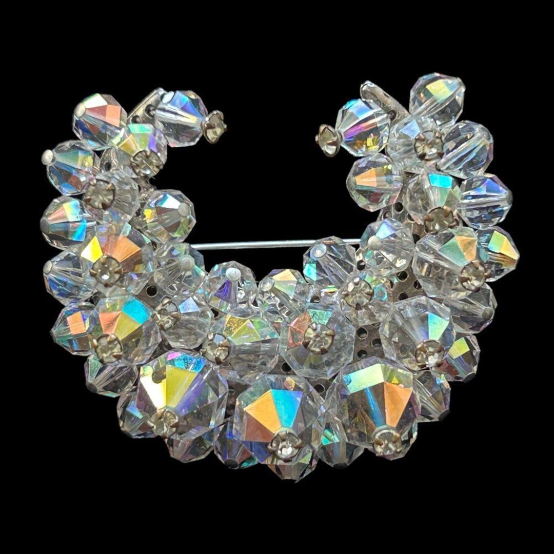 Vintage Crystal Crescent Moon Shaped Brooch - Etsy
