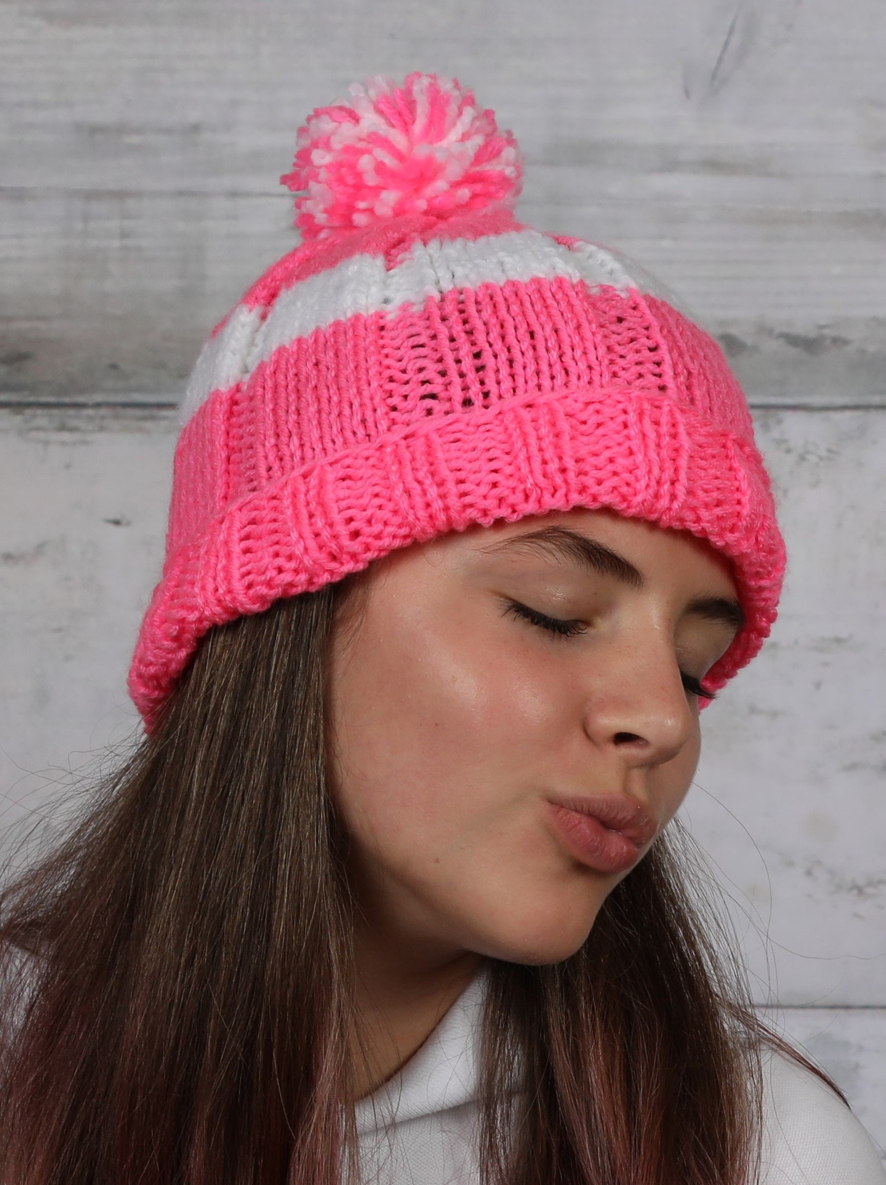 Bright Pink With White Stripe Hat - Etsy