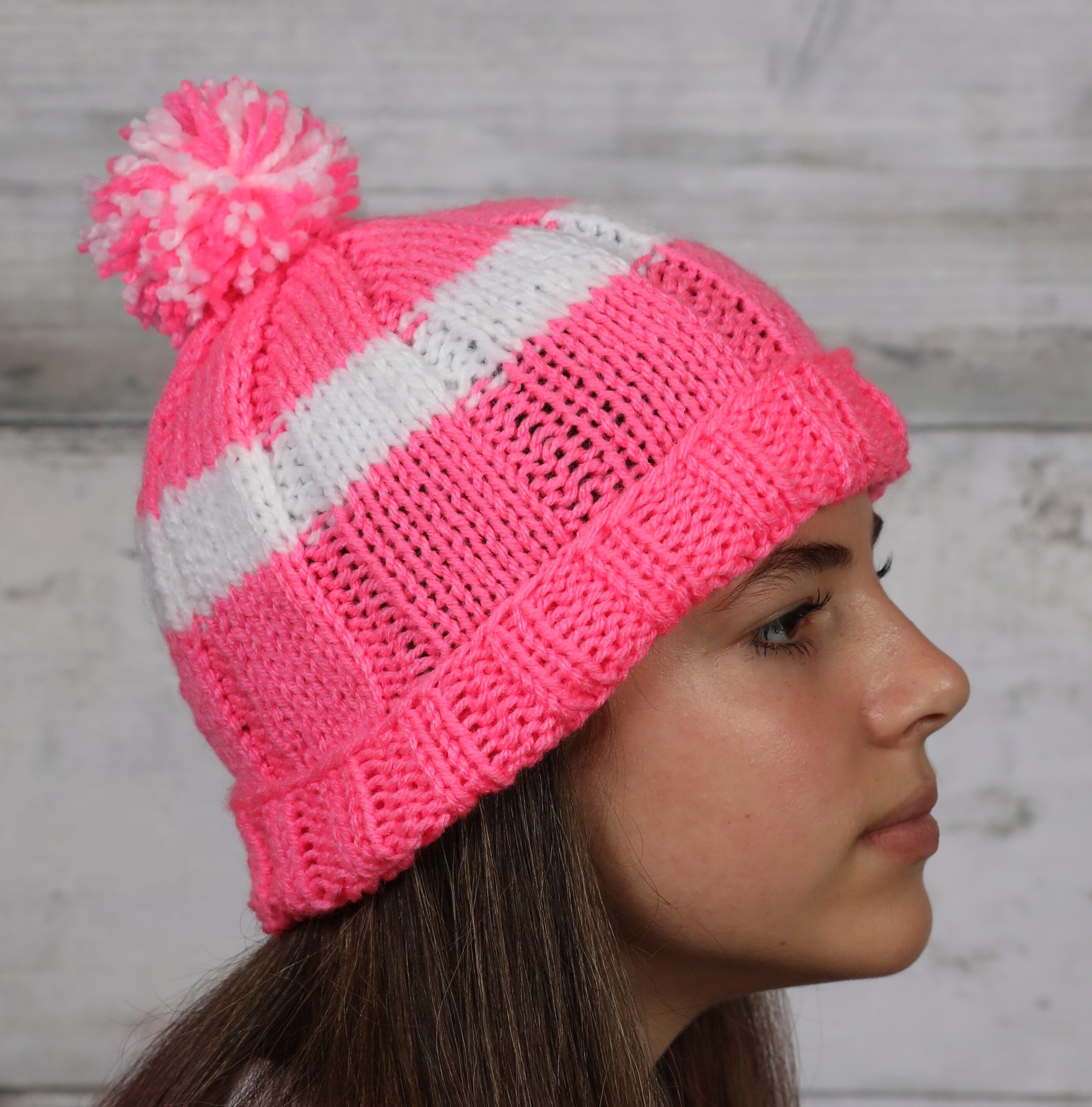 Bright Pink With White Stripe Hat - Etsy