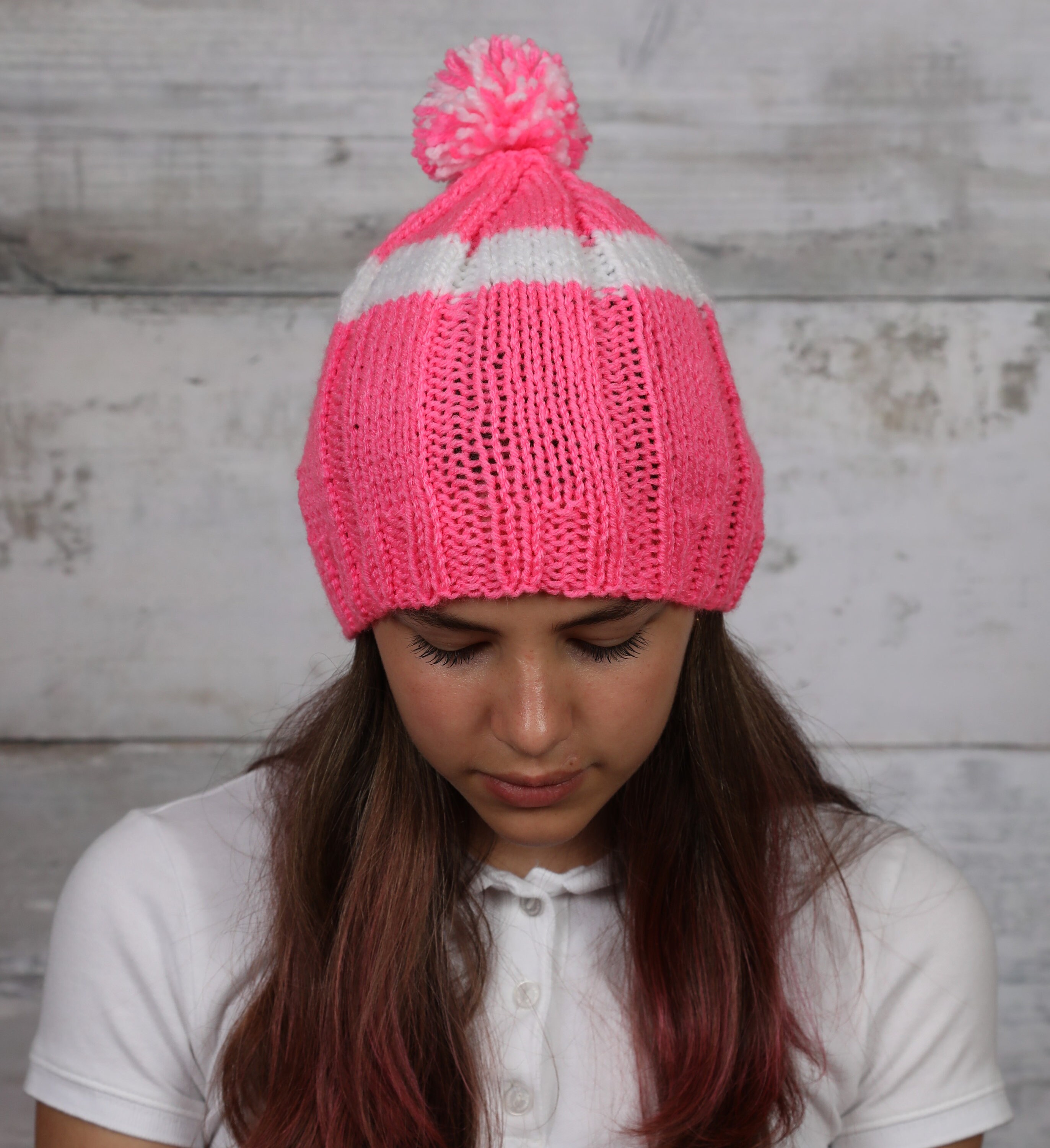 Bright Pink With White Stripe Hat | Etsy