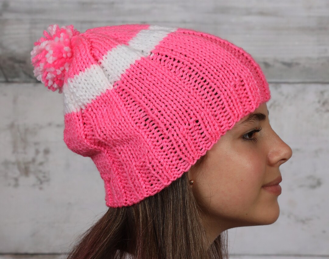 Bright Pink With White Stripe Hat - Etsy