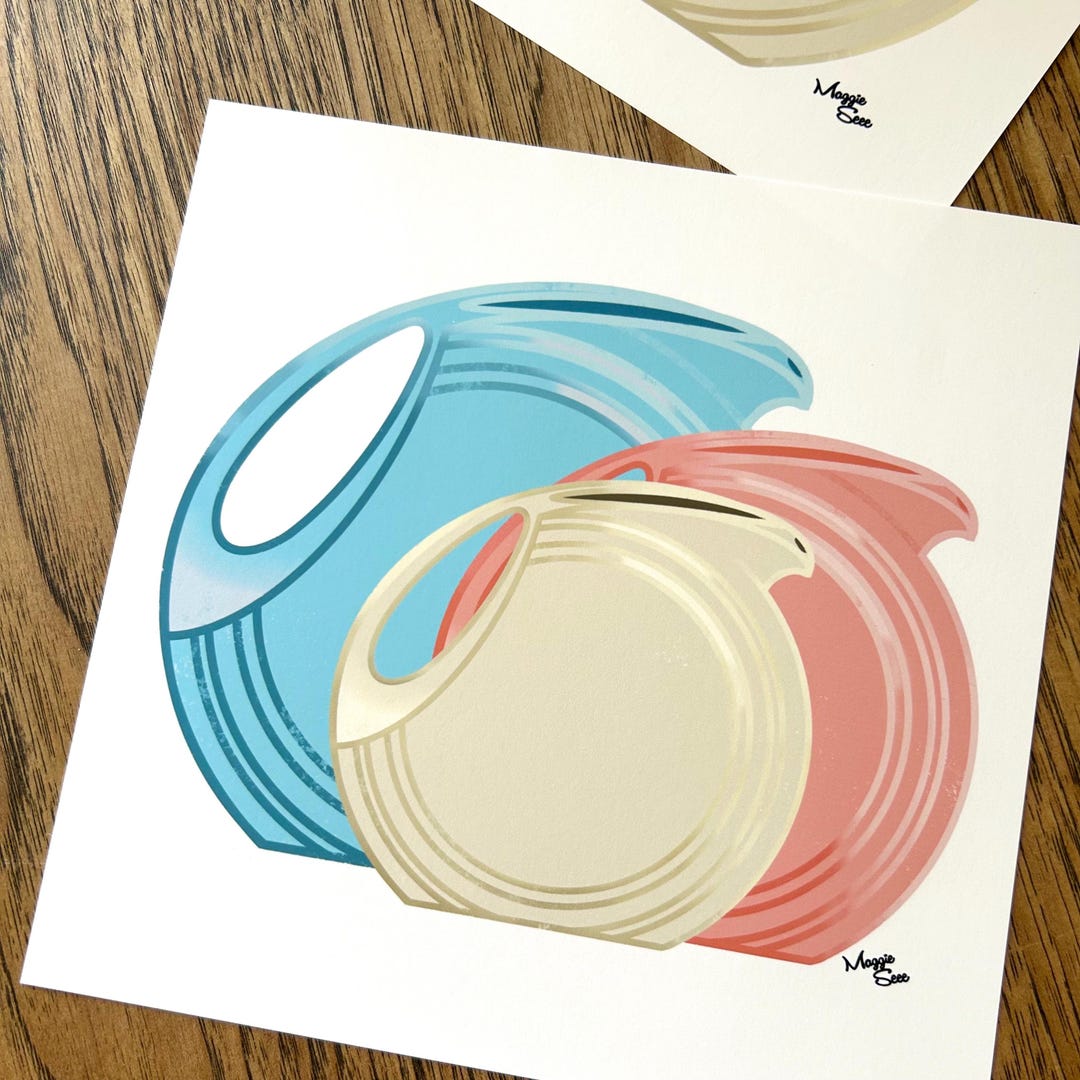 Fiestaware Pitcher Trio Linen 2025 Color Print Illustration Retro MCM ...