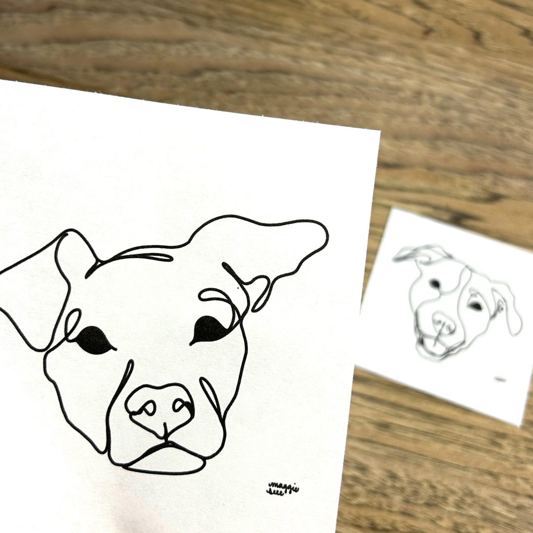 Pitbull Portrait Print, Single Line Art - Modern Minimalist Decor - Etsy