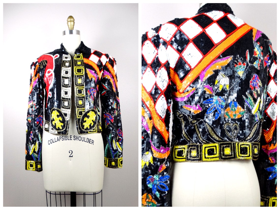 RARE Rad Sequin Moto Jacket // Vintage GLAM Embellished Beaded - Etsy