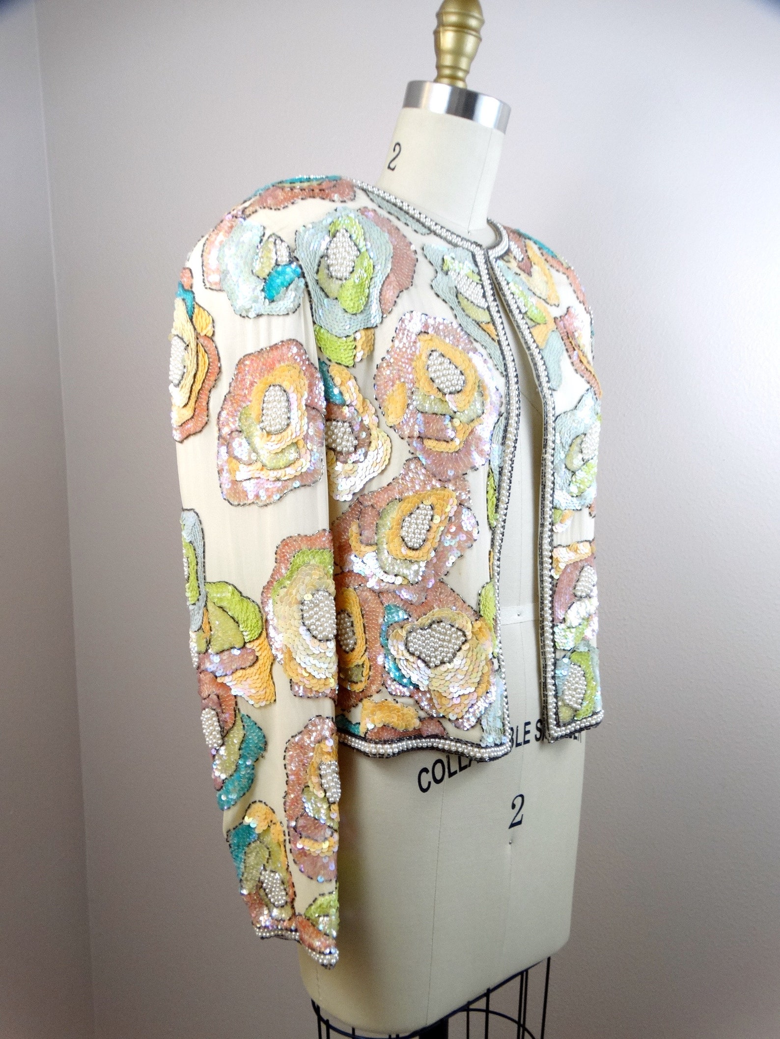 Pearl Beaded Pastel Sequined Bolero // Iridescent Sequin - Etsy