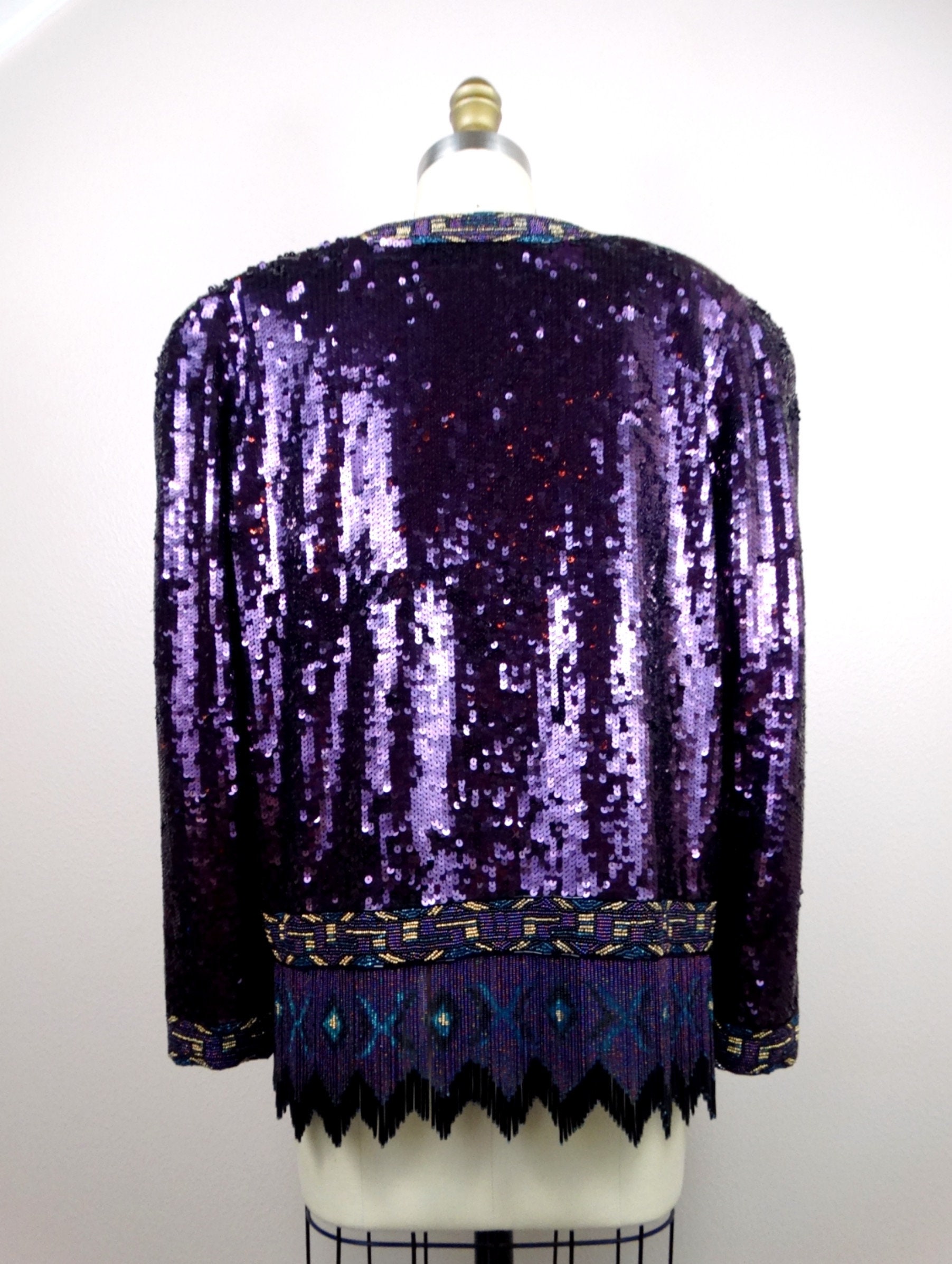 M/L Beaded Fringe Fully Sequined Jacket / Violet Plum Purple | Etsy