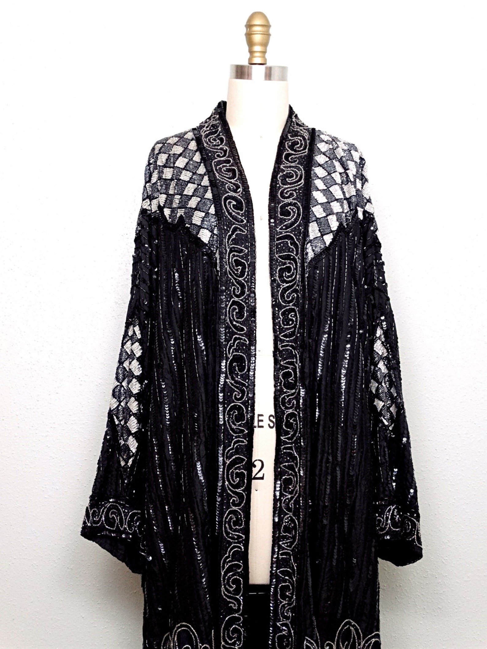 VTG Sequined Beaded Long Jacket / Bohemian Novelty Open Kaftan | Etsy