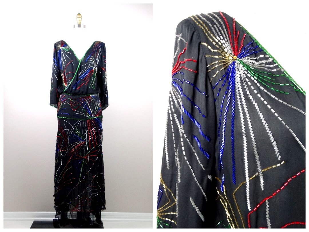 Vintage Beaded Fireworks Gown, Retro Silk Party Dress - Etsy