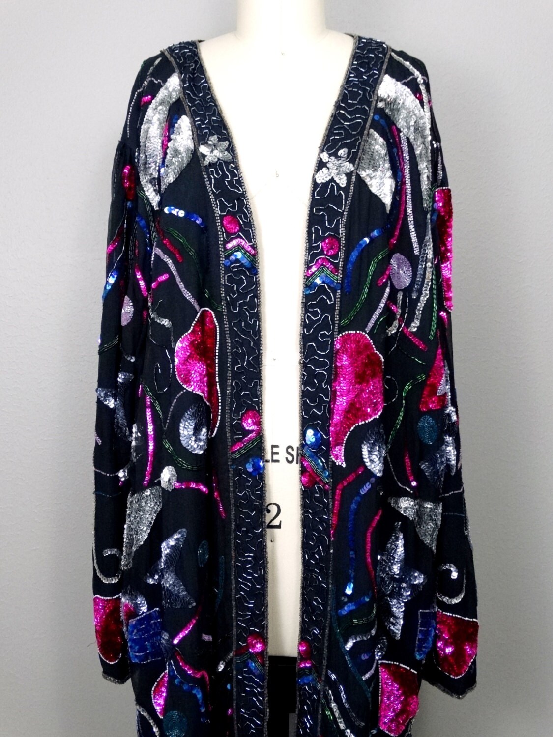 Moon & Stars Sequin Long Jacket // Navy Blue and Pink Hearts - Etsy