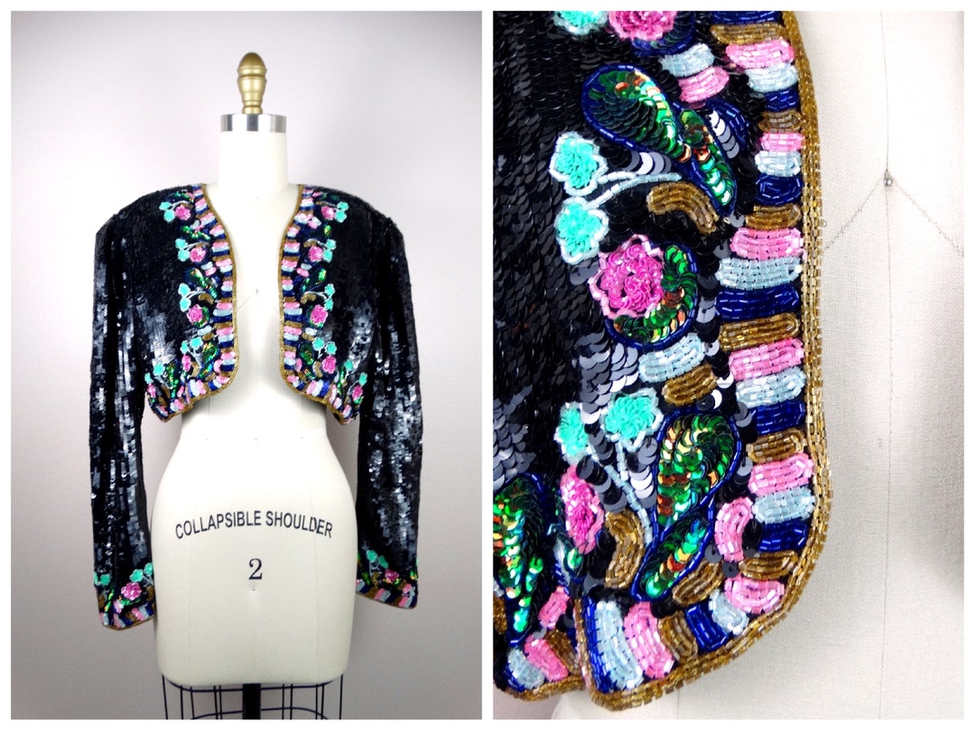 Tiny Floral Beaded Sequin Bolero / Dressy Evening Fully Sequined ...