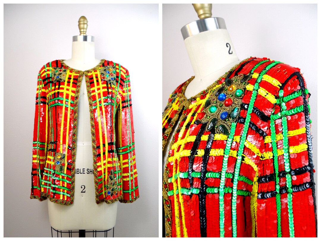 Bedazzled Sequin Embellished Cardigan // GLAM Neon Couture Tartan ...