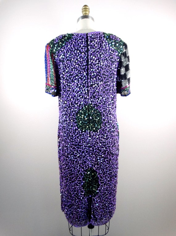 80s Retro Sequin Party Dress / 1980's Rainbow Sequine… - Gem