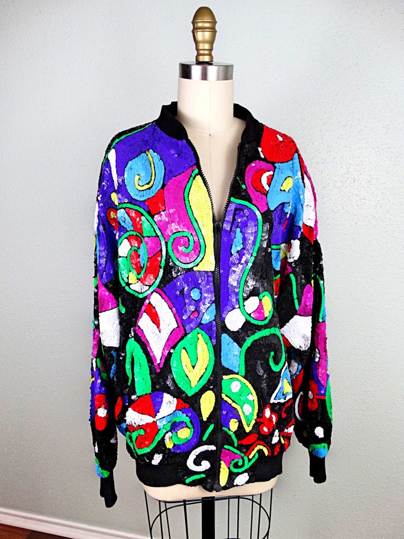 80s Sequin Jacket // Vintage Sequined Bomber Jacket // Retro - Etsy