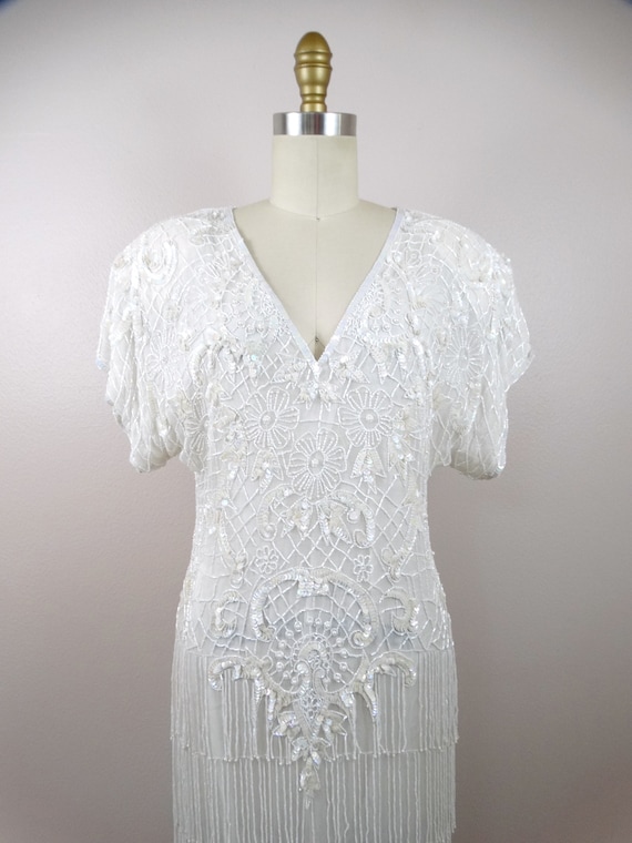 Dripping Beaded Fringe Dress // Silk Glass Beaded Dre… - Gem