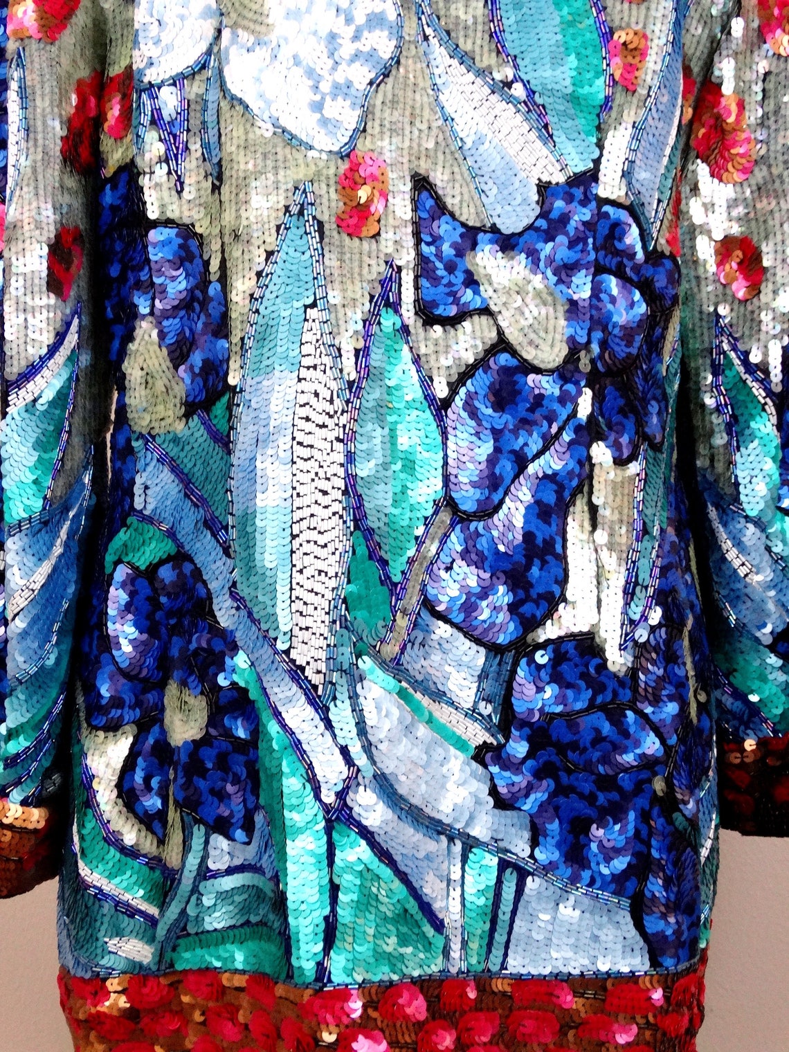 RARE Couture Beaded Jacket / Novelty Floral Art Scene Sequined | Etsy