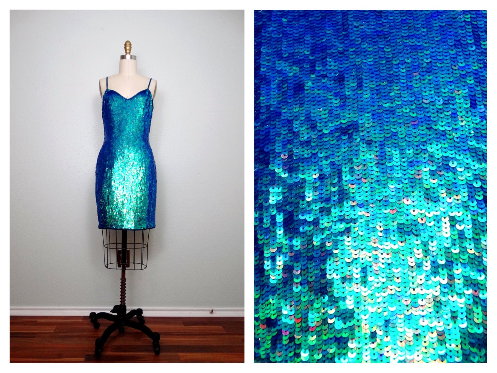 90s Color Changing Sequin Dress // Iridescent Mermaid Blue | Etsy
