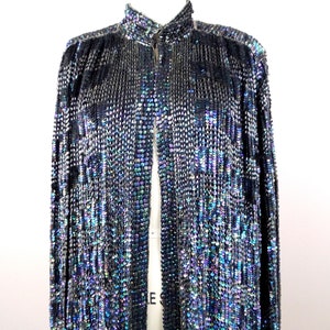 HEAVY All Sequined Beaded Long Jacket / Fancy Sequin Embellished Open ...