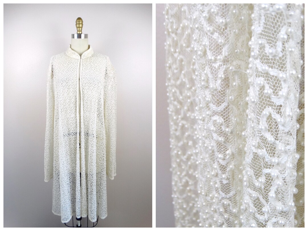 Tiny Pearl Beaded Sheer Embellished Long Duster Jacket // Wedding ...