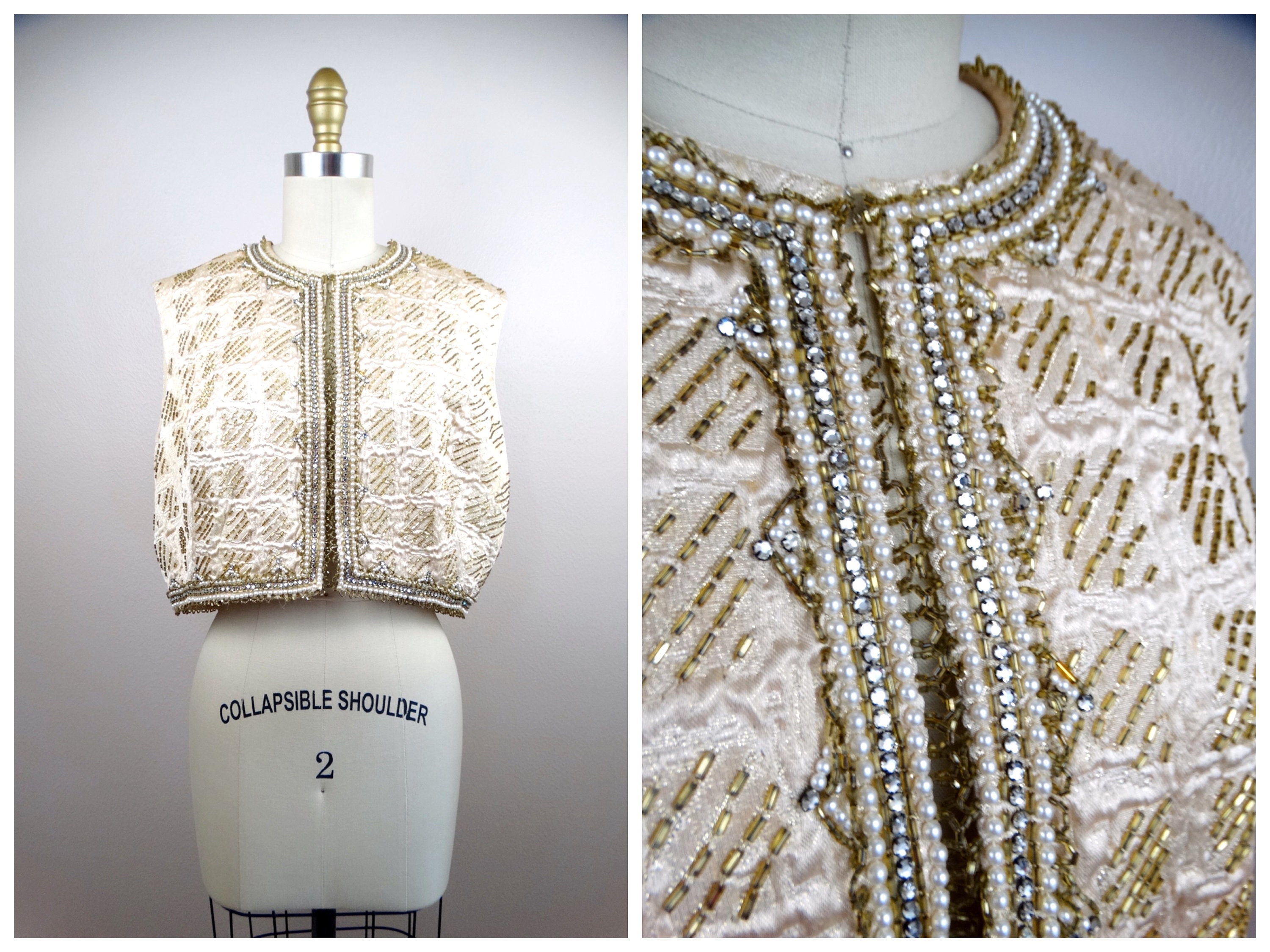 50s Beaded Bolero Vest: Vintage Rhinestone & Pearl Crop Top - Etsy
