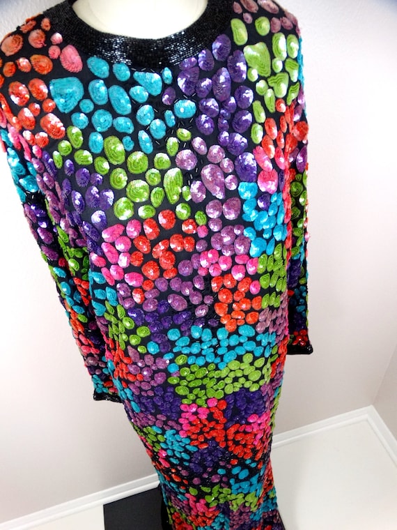 RARE Pebble Cluster Sequin Gown // Bright and Colorfu… - Gem