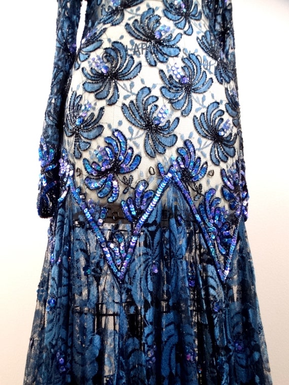 70s 80s Sequin Embellished Sheer Gown // Completely S… - Gem