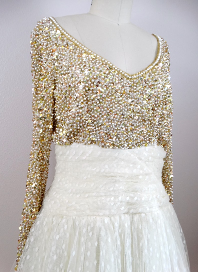 Naeem Khan Gold Sequin Pearl Beaded Couture Wedding Gown / Layered ...