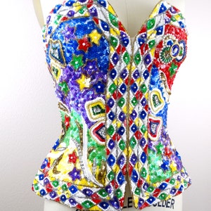 Whimsical Beaded Sequin Bustier / Colorful Corset Top / Bright ...