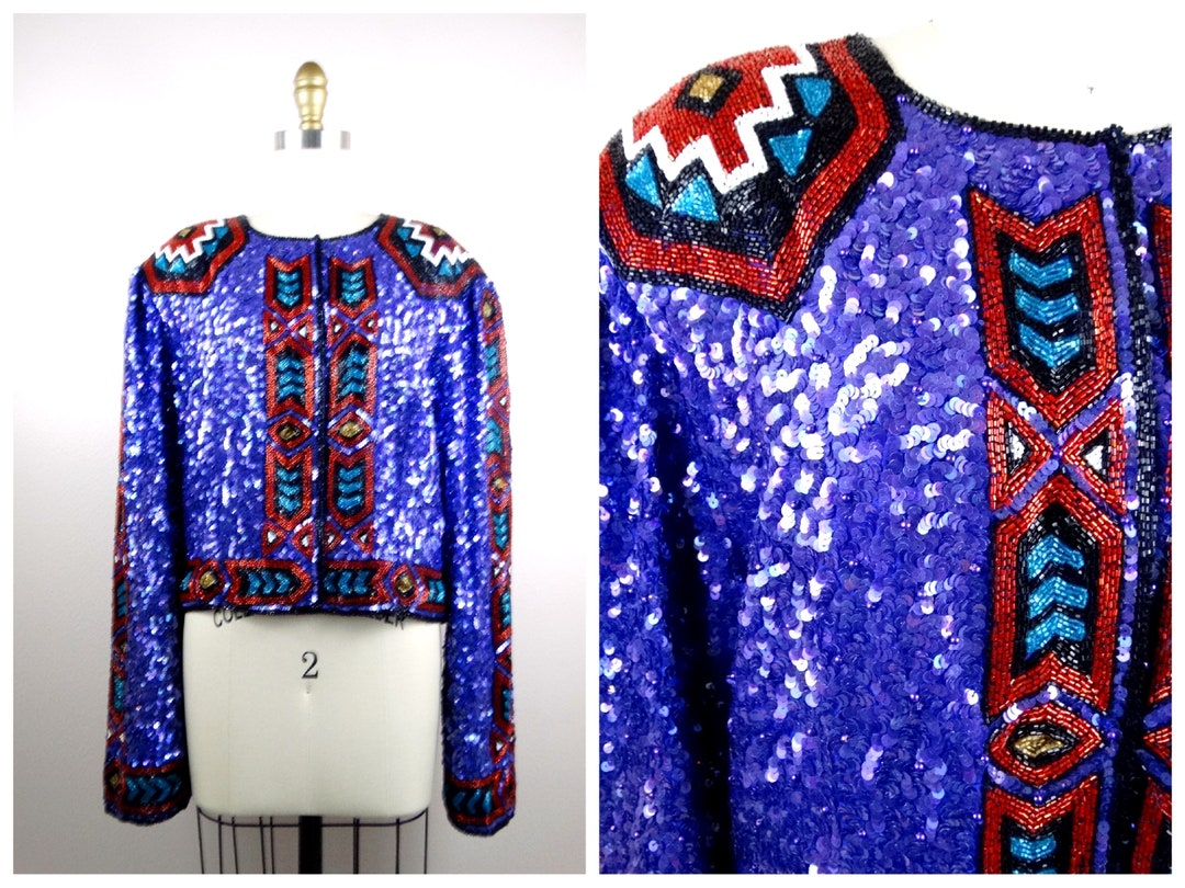 Bold Purple Sequin Bolero / Retro Southwestern Deco Beaded Sequined ...