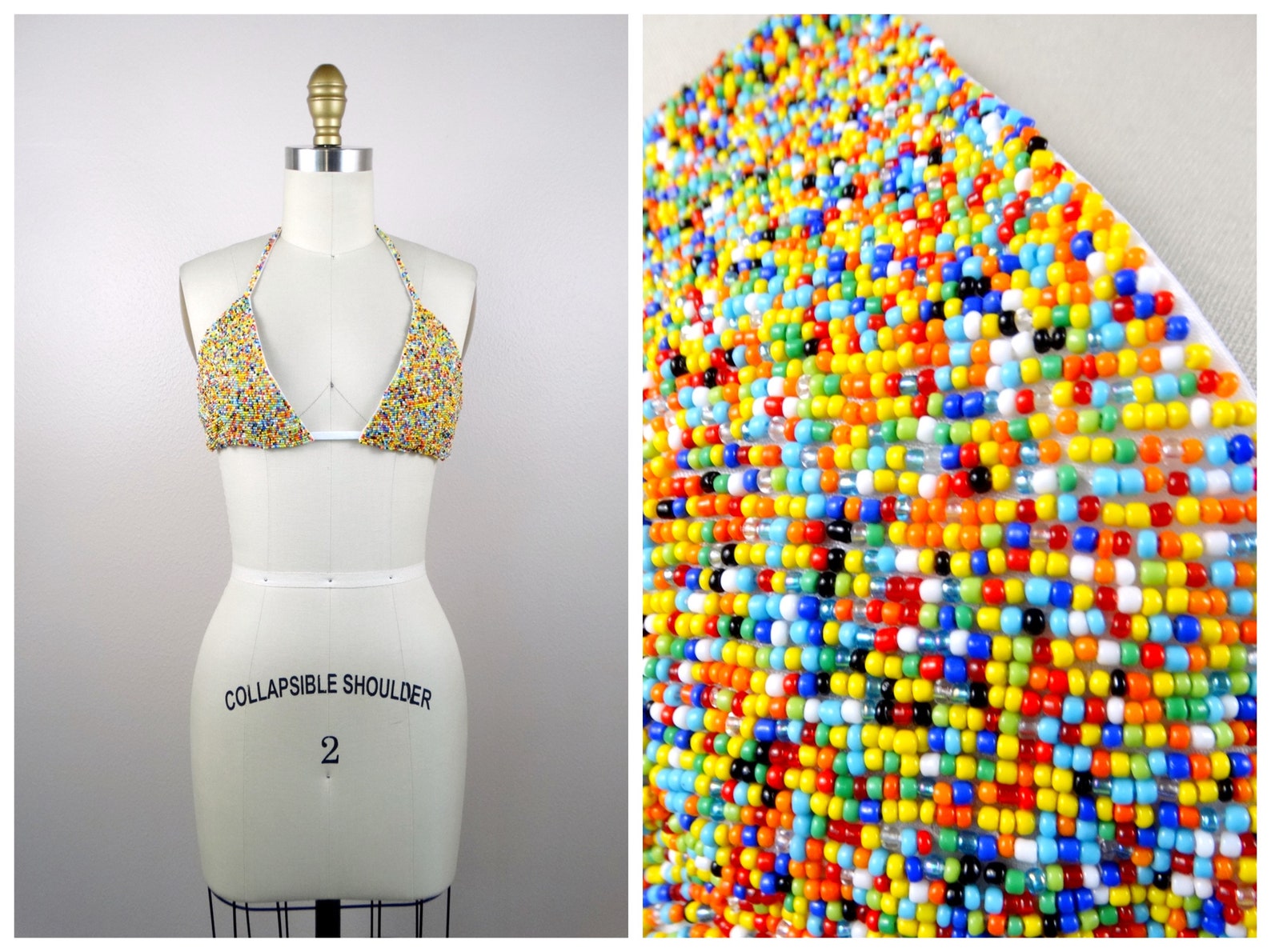 Hand Beaded Bra / Bright Bead Embellished Vintage Bra Top / Strappy ...