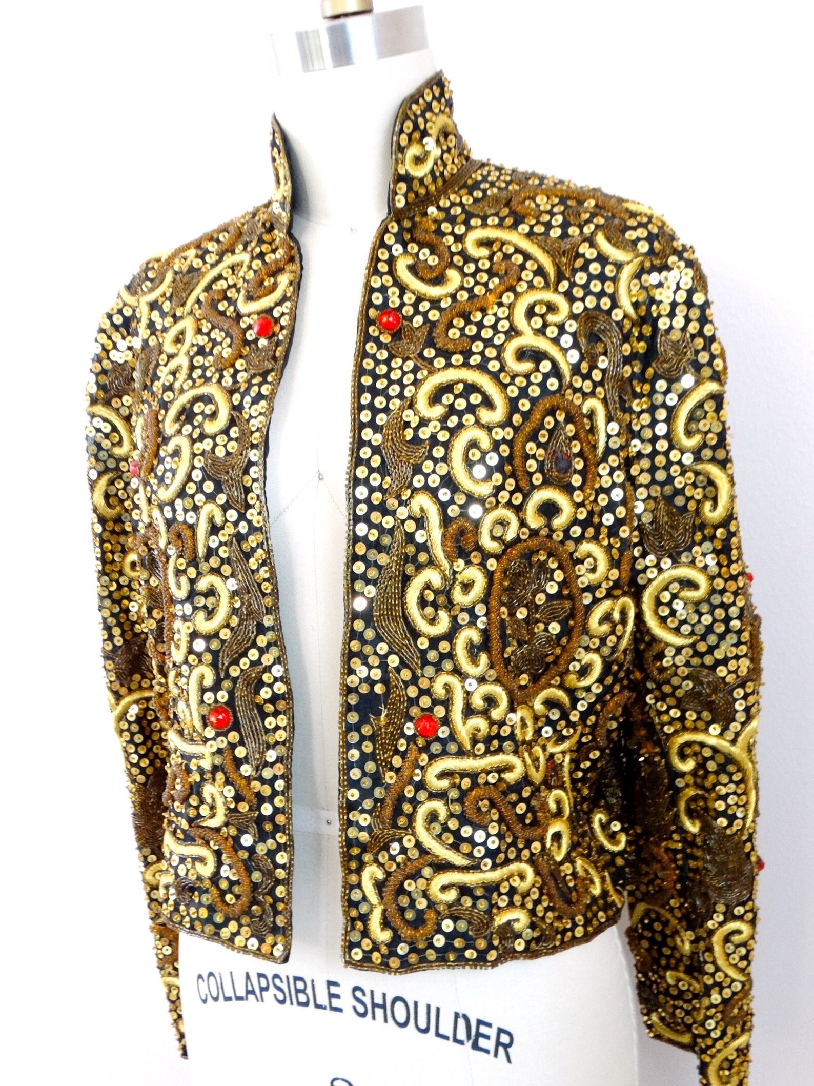 Ornate Jewel Beaded Cropped Jacket / Gold Sequin Red Jeweled - Etsy