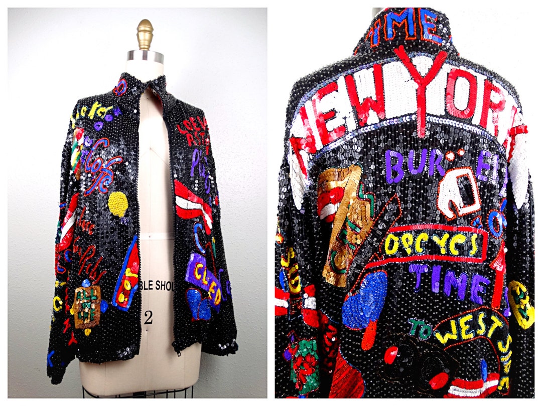 TIMES SQUARE Sequin Jacket / New York City Retro Sequined Bomber Jacket ...