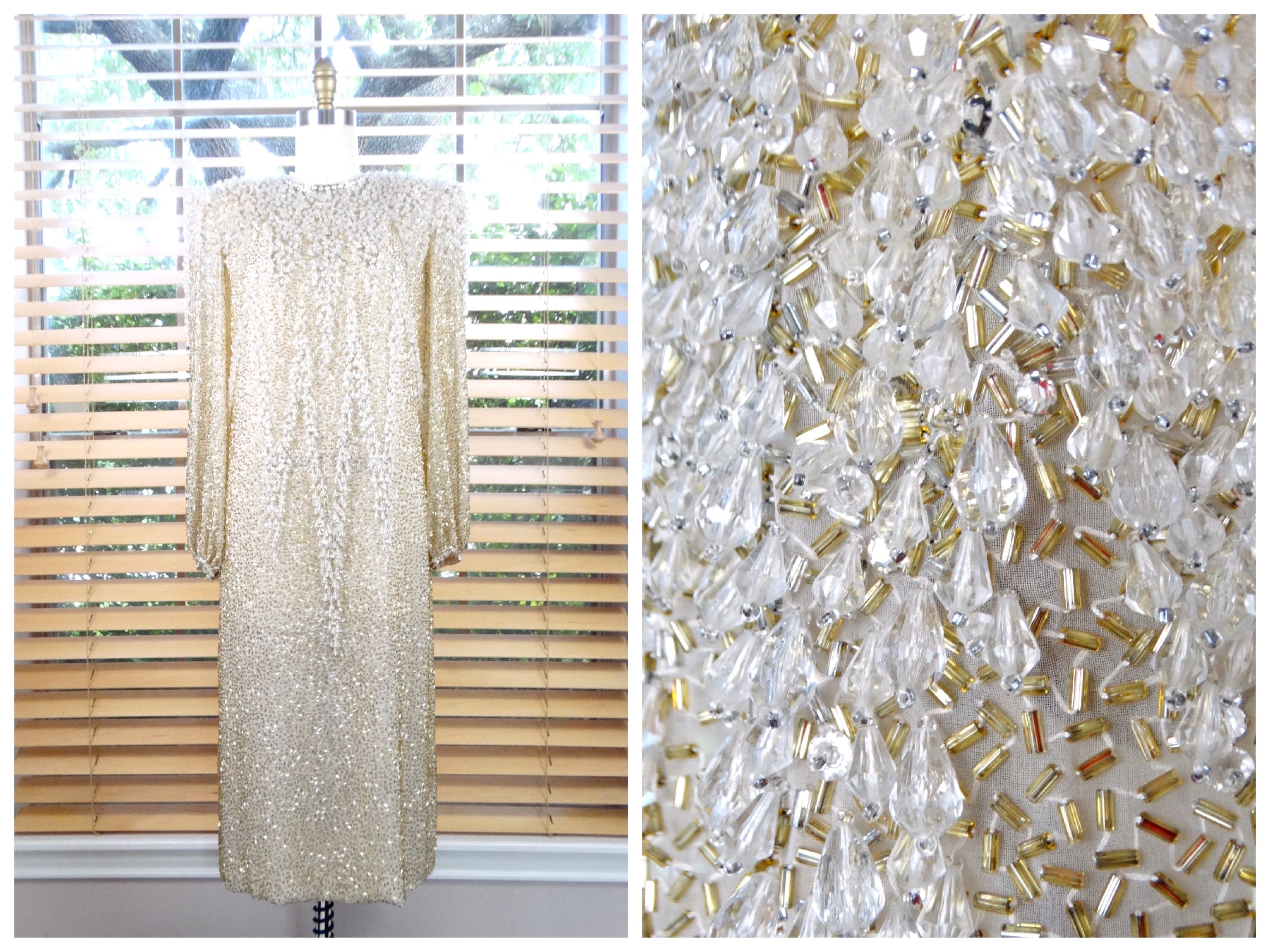 Rhinestone Encrusted Gold Beaded Dress // Heavily Embellished | Etsy