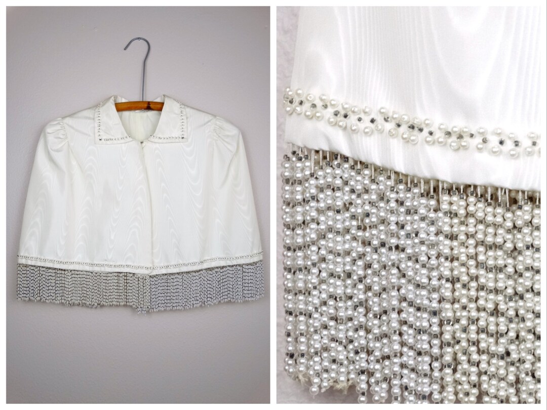 VTG Fringe Pearl Beaded Capelet // Vintage Fringed Caplet // Ivory ...
