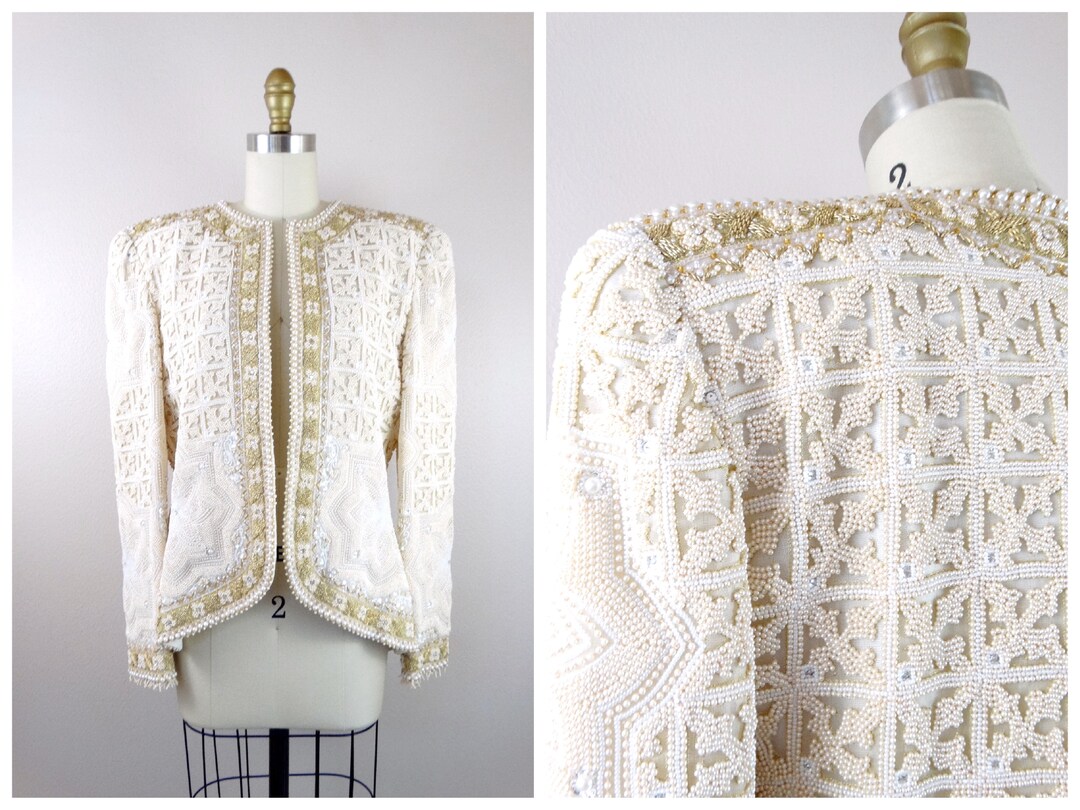 Haute Couture Crystal Beaded Ornate Jacket W/ Rhinestones // Pearl ...